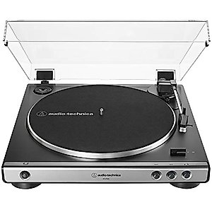 Audio-Technica AT-LP60X-GM Fully Automatic Belt-Drive Stereo Turntable, Gunmetal/Black, Hi-Fi, 2 Speed, Dust Cover, Anti-Resonance, Die-Cast Aluminum Platter