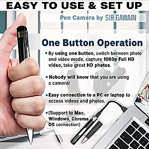 SIRGAWAIN [Upgraded 2023] Mini Spy Camera Hidden Camera Pen 1080p - Small Nanny Cam Spy Pen Camera Full HD Video or Picture Taking - Secret Camera with Wide Angle Lens, Rechargeable