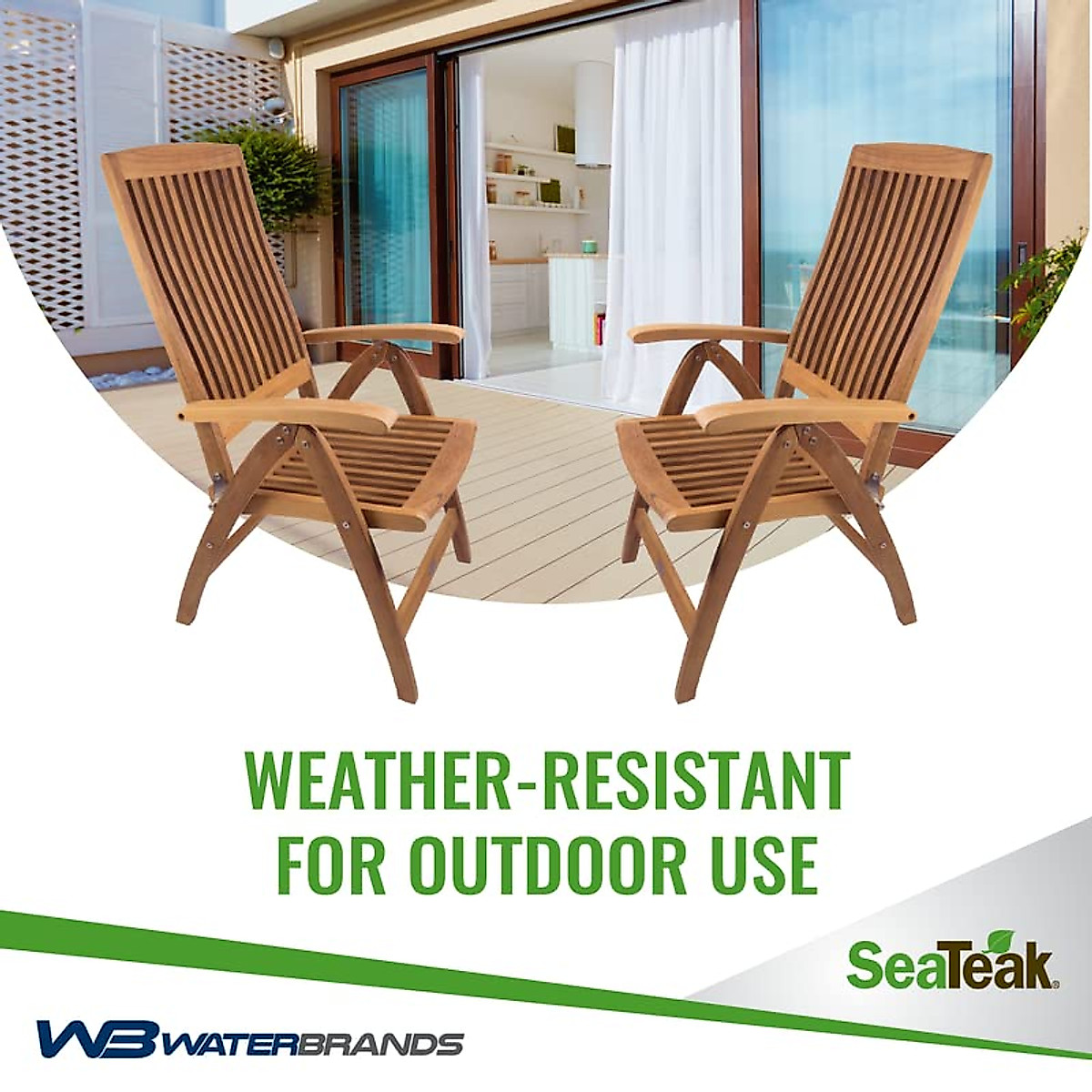 SeaTeak Weatherly Teak Folding Chair - 6-Position Foldable Chair - Weatherproof, Portable Teak Armchair for Boat Deck, Patio, Camping, Outdoors