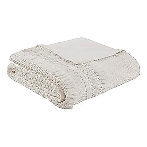 Madison Park Amaya 100% Cotton Duvet Set - Seersucker Design with Tassel Trims Accent, Breathable Cover for Comforter, All Season Bedding with Matching Sham, Full/Queen(90"x90") Ivory 3 Piece
