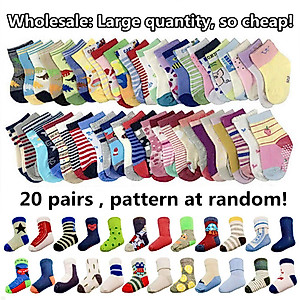 TYONMUJO 20 Pairs Baby Boy Girl Socks Wholesale Baby Cotton Socks Bulk Toddler Kids Socks Bundle (Pattern at Random) Boys 0-12 Months