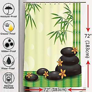EARVO Spa Theme Shower Curtain, Bamboos Basalt Massage Stones Physical Therapy Enjoy Relaxing Time for Family Bathroom Decor Water-Repellent Cloth with Hooks, 72x72 inches LHEA784-72