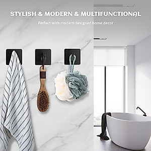 DakGagMah Adhesive Towel Stainless Steel Hooks Heavy Duty Stick on Wall Hooks Shower Hooks for Bathroom Kitchen Hoom Door-4 Packs (Black)