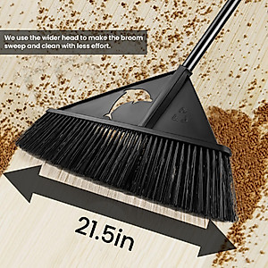 Outdoor Broom Heavy Duty with Long Handle Broom for Sweeping Indoor, Stiff Bristle Angle Broom Rough Surface for Garages Courtyard Sidewalks Decks, Indoor Kitchen Office Lobby Cleaning
