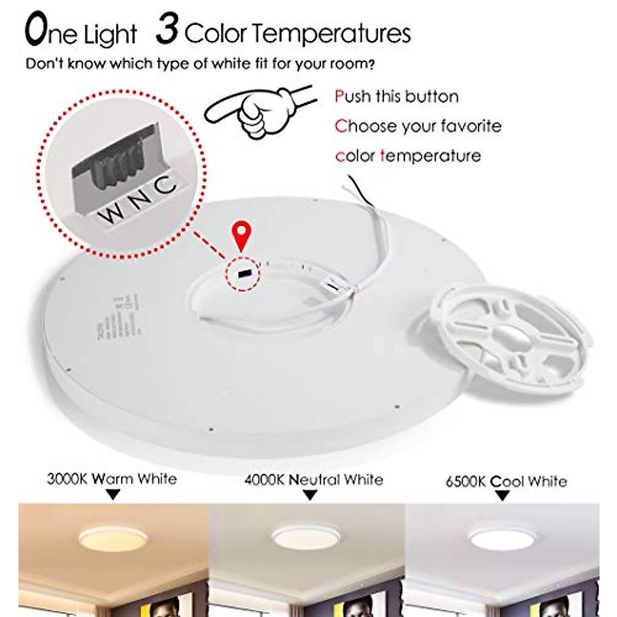 TALOYA Flush Mount 12 Inch Ceiling Light (Milk White Shell), 20W Surface Mount LED Light Fixture for Bedroom Kitchen,3 Color Temperatures in One（3000k/4000k/6500k),0.94 Inch Thickness Round