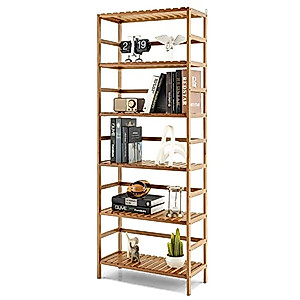 Giantex 6-Tier Bamboo Bookshelf, 63'' Tall Freestanding Storage Display Shelf with Adjustable Shelves, Easy Assembly Multipurpose Bookcase Shelf Rack for Living Room, Kitchen, Plants (Natural)