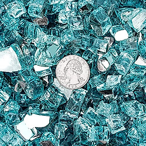 onlyfire 10 pounds Fire Glass for Propane Fire Pit and Gas Fireplace, 1/2-Inch Reflective Firepit Glass Rocks for Fire Pit Table and Fire Bowl, Aqua Blue