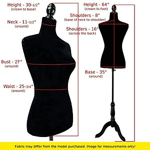 Female Dress Form Mannequin Torso Adjustable Height Mannequin Body with Tripod Stand for Clothing Dress Jewelry Display, Black