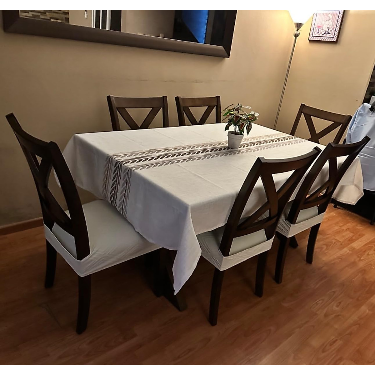 SearchI Waterproof Dining Chair Seat Covers Set of 4, Washable Stretch Seat Covers for Dining Chairs, Rear-Covered Dining Room Seat Cover Protector(Cream Rhombus Jacquard)