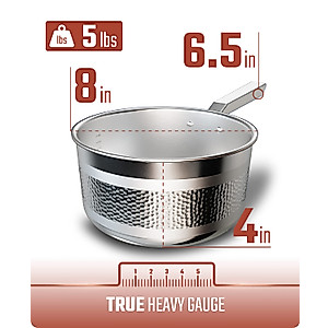 Dalstrong Sauce Pot - 3 Quart - The Avalon Series - 5-Ply Copper Core Cookware - Cooking Pot - Hammered Finish Stock Pot - Premium Silver Pots and Pans - Dutch Oven Pot with Lid & Pot Protector