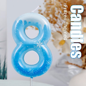 Hongplus White Frozen Snow Themed Birthday Candles, Snowflake Number 4th Birthday Candle for Party Supplies, Snow Winter Frozen Birthday Party Decorations, Number 4 Cake Toppers Decorations