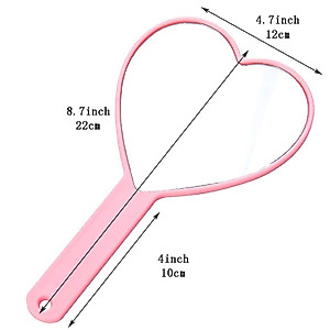 TBWHL Heart-Shaped Travel Handheld Mirror Portable Personal Cosmetic Hand Mirror with Handle Pink