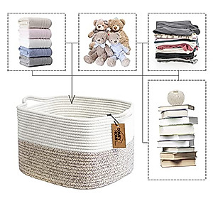 COMFY-HOMI 13.5"x11"x 9.5" Square Cotton Rope Woven Basket with Handle Laundry Storage Bin (Set of 2) - Brown and Dark Grey