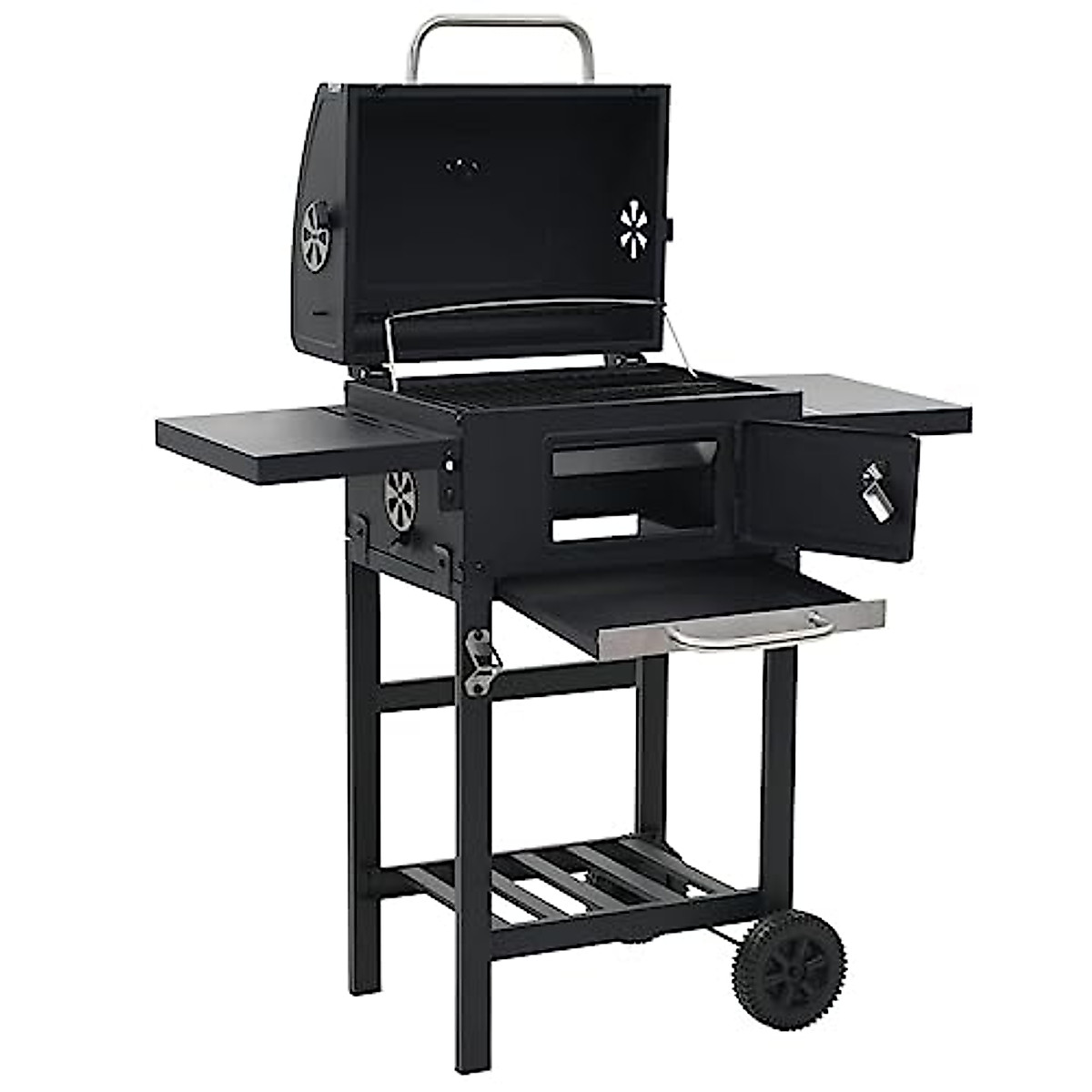 VRAXO Charcoal-Fueled BBQ Grill with Bottom Shelf Black,Outdoor Grills-37.84lbs
