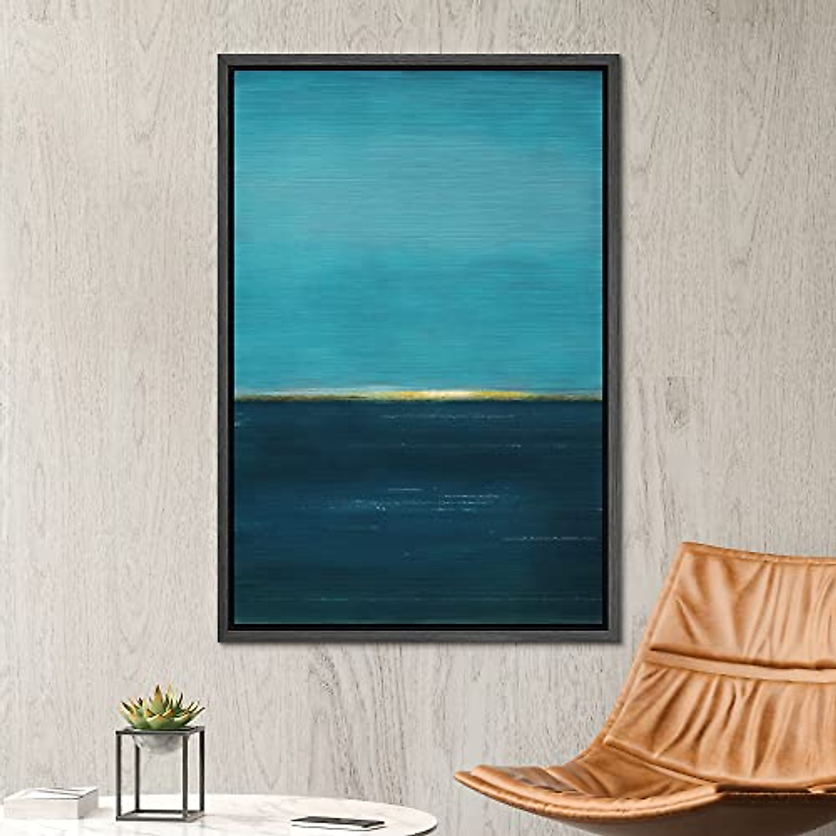 SIGNWIN Framed Canvas Print Wall Art Yellow Horizon on Edge of The Sea Abstract Wilderness Illustrations Modern Art Modern Scenic Relax/Calm Ultra for Living Room, Bedroom, Office - 24"x36" Black
