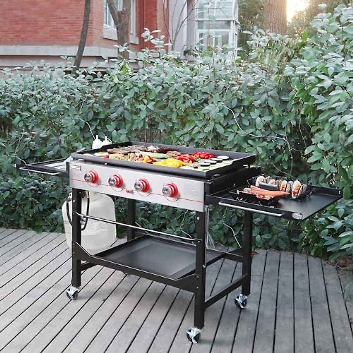 Royal Gourmet GB4000FC 36-Inch Gas Griddle with Cover, 4-Burner Flat Top Gas BBQ Grill with Top Cover Lid, Propane Fuelled, Outdoor Griddle Station with Folding Side Shelves and Legs, Black