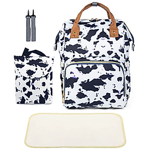 LIMHOO 4 in 1 Diaper Bag Backpack Set for Baby Girls Mom Large Capacity Waterproof Baby Care Bag Multi-Function Nappy Bag (Cow)