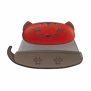 KUHN RIKON Kinderkitchen Kids Mezzaluna Knife With Blade Protector, Cat, 5.2" x 3.3" x 0.7", Red | Child-Friendly Cutting Tools For Real Cooking