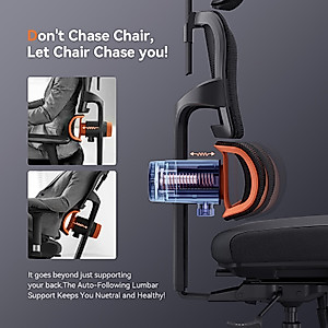 Newtral Ergonomic Office Chair & Laptop Table - Home Office Desk Chair with Footrest, Unique Adaptive Lumbar Support, Seat Depth and Height Adjustable (Black, with Footrest +Laptop Table)