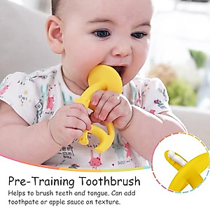 Baby Teething Toys for Babies 3 Months and Up with Attachable Clip, Mombella Elephant Teethers for Infant 3 Month+, Durable Silicone Newborn Soothing Biting Toys for Baby, BPA Free, Yellow