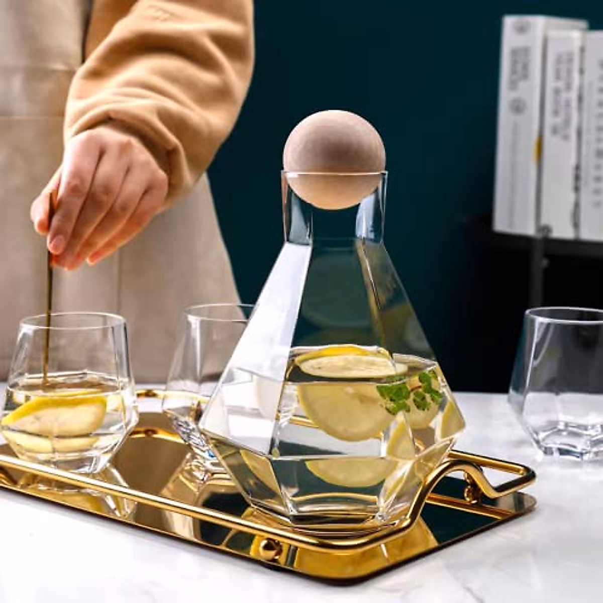 Cadamada Wine Decanter,Diamond Carafe Set with Cork Ball Stopper,Delicate Decanter Set for Tequila, Brandy, Scotch & Vodka, Gifts, Bar & Party Decorations