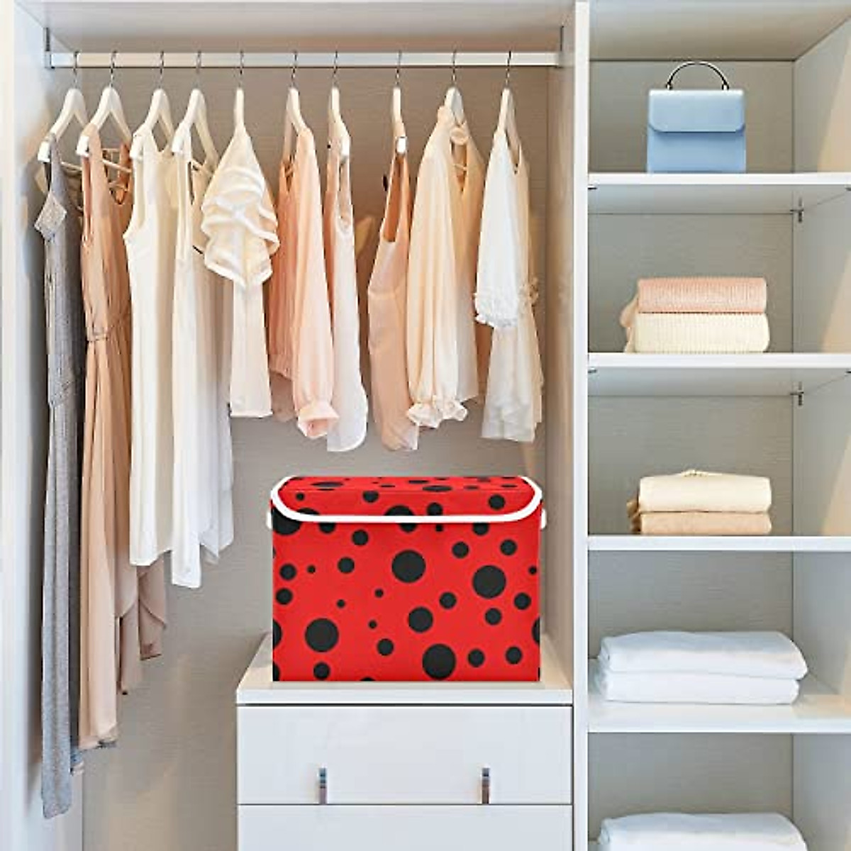 CaTaKu Ladybird Black Spots Storage Bins with Lids and Handles, Fabric Large Storage Container Cube Basket with Lid Decorative Storage Boxes for Organizing Clothes