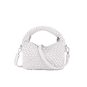 Small Hand Woven Handbags for Women Shoulder Crossbody Bag Girls Purses Cassual Top Handle Bags Hobo Curved Tote Phone Bag (Creamy white)