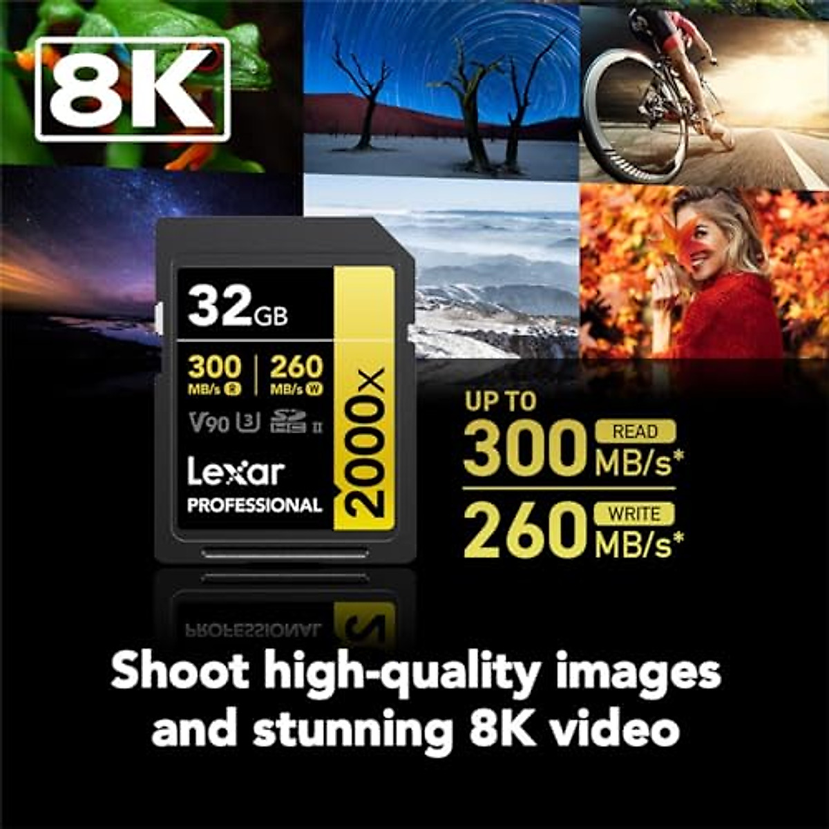 Lexar 32GB Professional 2000x SDHC Memory Card, UHS-II, C10, U3, V90, Full-HD & 8K Video, Up to 300MB/s Read, for DSLR, Cinema-Quality Video Cameras (LSD2000032G-BNNNU)
