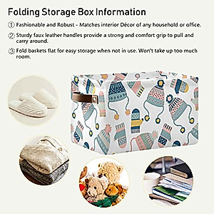 susiyo Large Foldable Storage Bin, Christmas Hats Mittens Fabric Storage Baskets Collapsible Decorative Baskets Organizing Basket Bin with PU Handles for Shelves Home Closet Bedroom Living Room-1Pack