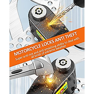 Onvian Motorcycle Lock with Alarm, Waterproof Motorcycle Locks Anti Theft for Motorcycle Bicycle Bike Scooter E-Bikes Wheel 6.7mm Disc Brake Rotor Lock 5FT Reminder Cable (Black)