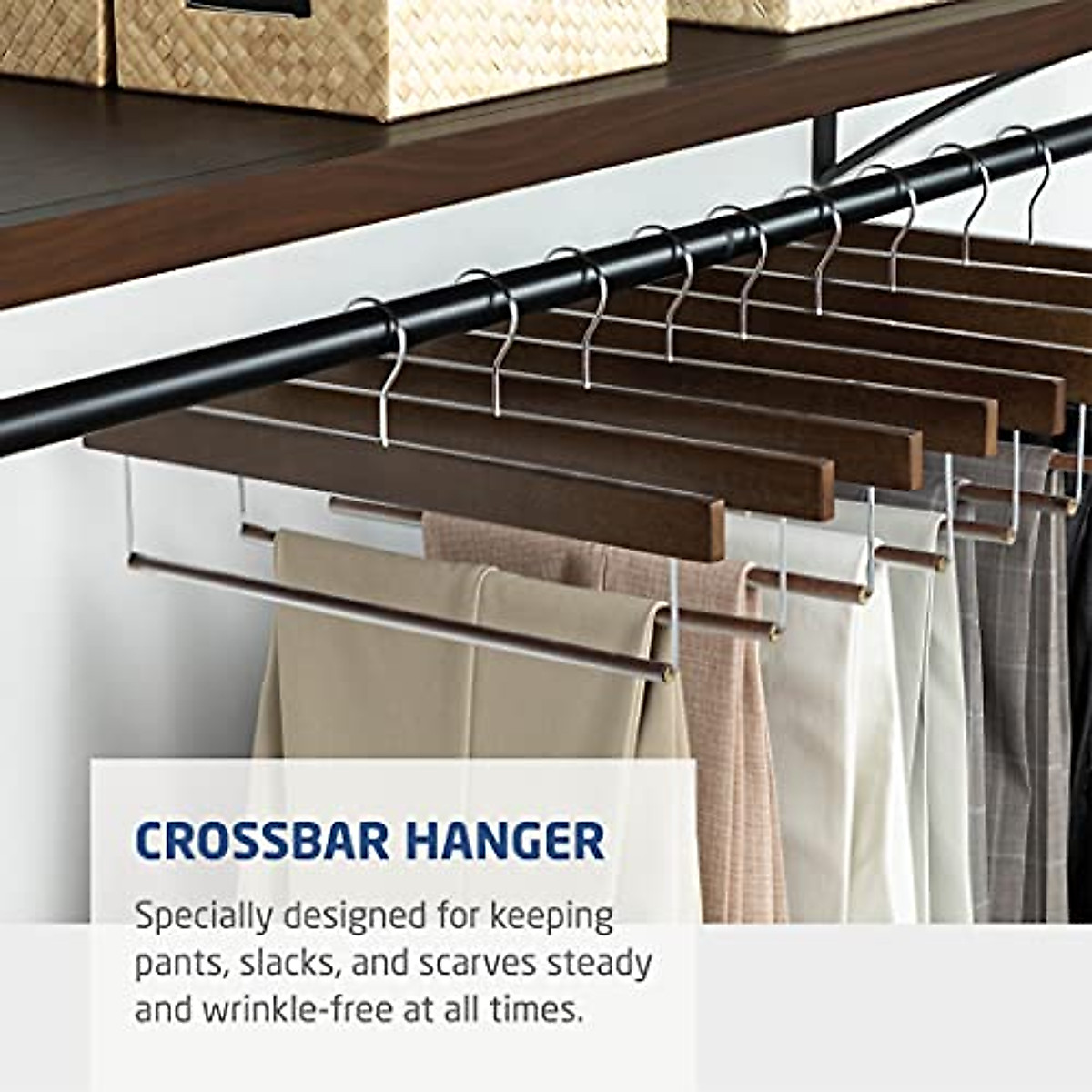High-Grade Wooden Slack/Trouser Pants Hangers with Non Slip Bar Smooth Finish, Durable Wooden Hangers - Slim & Sleek Space Saving Closet Hangers, 360° Hook- Ideal for Pant (Vintage, 10)