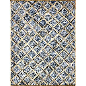 Unique Loom Braided Jute Collection Classic Quality Made Natural Hand Woven with Geometric Design Area Rug (9' 0 x 12' 0 Rectangular, Blue/ Natural)