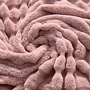 NEXHOME PRO Faux Fur Throw Blanket Pink, Luxury Soft Decorative Cozy Plush Long Shaggy Fluffy Blanket for Sofa Couch Bed Living Room, Reversible Puffy Thick Warm Blanket for Winter, 50"X60"