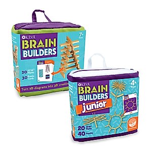 MindWare KEVA Brain Builders Set of 2: Original KEVA Brain Builders and KEVA Brain Builders Junior – Great Addition to STEM Building Toys and Classroom Games – 40 Planks & 70 Puzzles Total