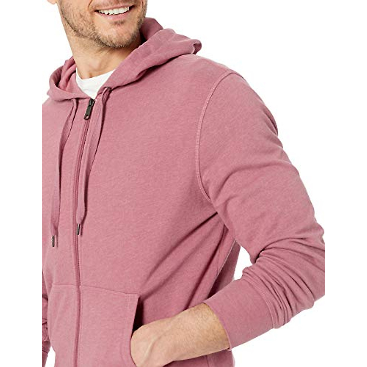 Amazon Essentials Men's Lightweight French Terry Full-Zip Hooded Sweatshirt, Pink, Large