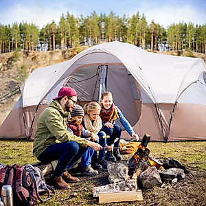 UNP Camping Tent 10-Person-Family Tents, Parties, Music Festival Tent, Big, Easy Up, 5 Large Mesh Windows, Double Layer, 2 Room, Waterproof, Weather Resistant, 18ft x 9ft x78in (Khaki Brown)