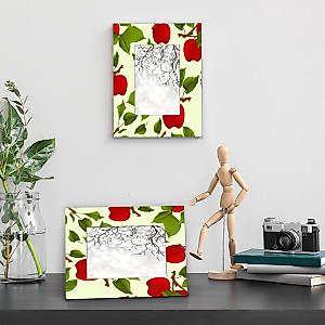Pardick Red Apples Leaf 4x6 Picture Frame, Autumn Fruit Wooden Photo Frames for Tabletop and Wall Display, Picture Frame Home Office Decor