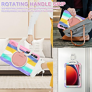 BATYUE Case for Samsung Galaxy Tab S9 FE 10.9" inch 2023, for Galaxy Tab S9 11" inch 2023, for Galaxy Tab S8/S7 Case with S Pen Holder/Rotating Stand/Shoulder Strap, Colourful Pink