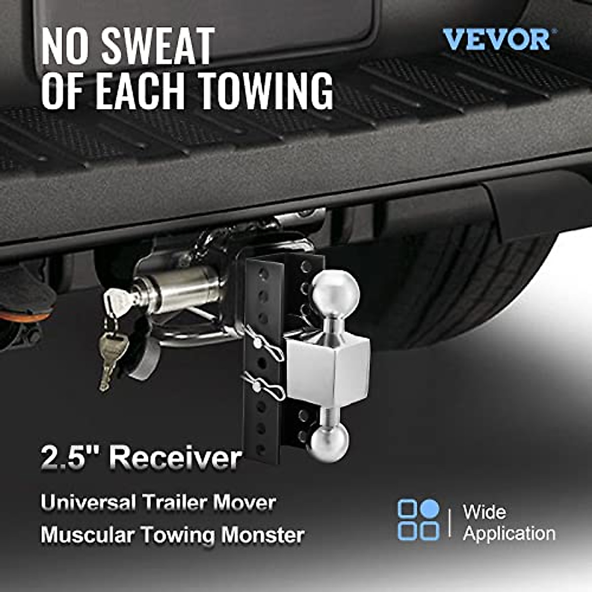 VEVOR Adjustable Trailer Hitch, 6" Rise & Drop Hitch Ball Mount 2.5" Receiver Hollow Tube 14,000 LBS Rating, 2 and 2-5/16 Inch Stainless Steel Balls w/Key Lock, for Automotive Trucks Trailers Towing