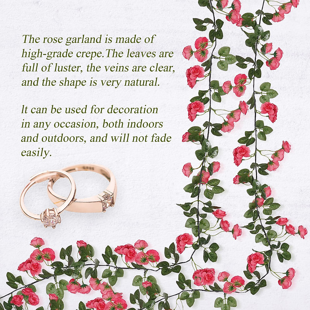 Houele 2 Pack (16FT) Fake Rose Vine Flowers Plants Artificial Rose Vine Flowers for Wedding Home Party Garden Craft Art Decor(Rose Pink)