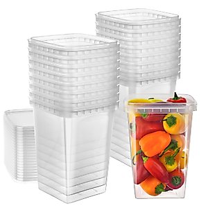 32-oz. Square Clear Deli Containers with Lids | Stackable, Tamper-Proof BPA-Free Food Storage Containers | Recyclable Space Saver Airtight Container for Kitchen Storage, Meal Prep, Take Out | 20 Pack