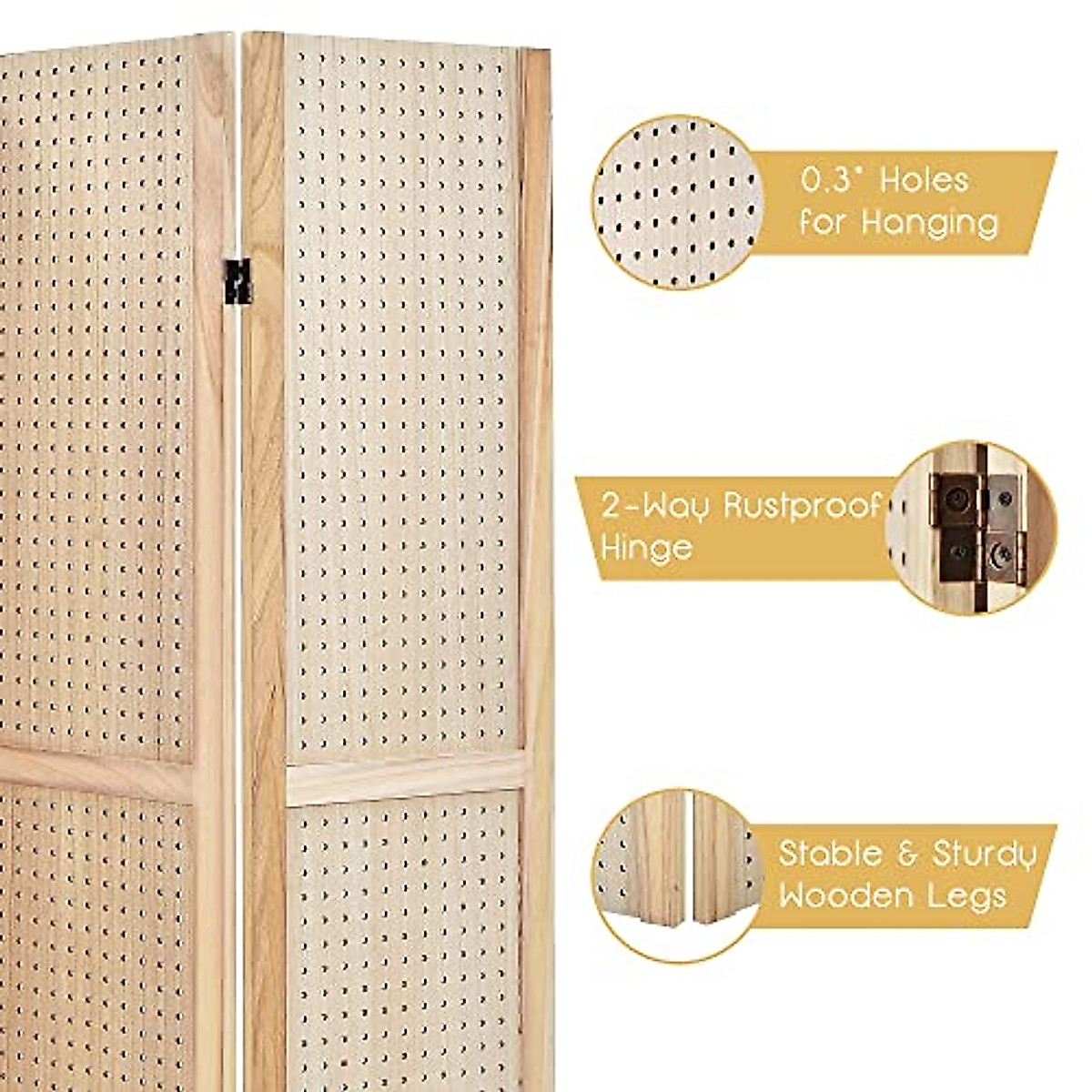 DORTALA 4-Panel Pegboard Display Divider for Room Separation, 5' Tall Room Dividers and Folding Privacy Screens, Multifunction Partition Room Dividers for Craft Jewelry Cloth Art Display