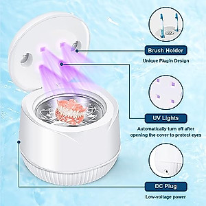 HUPZUND Ultrasonic Retainer Cleaner, 45kHz Ultrasonic UV Cleaner for Dentures, Retainer, Mouth Guard, Aligner, Whitening Trays, Toothbrush Head, 200ml Ultrasonic Cleaner Machine for Jewelry Diamond