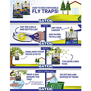 JUMBO Outdoor Fly Trap Bags (4 Pack), Disposable, Hanging Fly Catcher with Bait, Outdoor Use Fly Hunter Repellent Control Catcher Killer, Flies Trap for Barn, Farm, Mosquito, Bugs, Gnats, Ready to Use