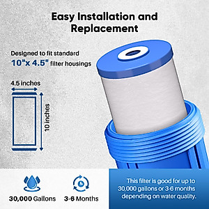 PUREPLUS 5 Micron 10" x 4.5" Whole House Sediment and Carbon Water Filter Replacement Cartridge for GE FXHTC, GXWH40L, GXWH35F, GNWH38S, Culligan RFC-BBSA, WRC25HD, PP10BB-CC, Pentek RFC-BB, 2Pack