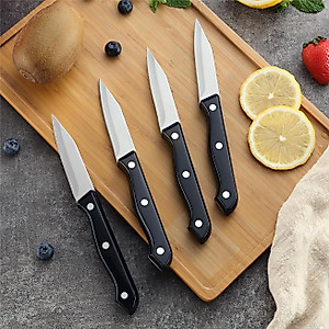 BEWOS 4-Piece Paring Knife Set, 3.5 Inch Paring Knives with Ergonomic Handle, Triple Rivet Paring Knife, Cutting Knife & Peeling Knife for Vegetable and Fruit, Kitchen Knives, Stainless Steel/Black