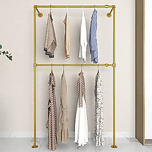 Smlttel Industrial Pipe Clothing Rack Wall Mounted,Metal Commercial Clothes Racks for Hanging Clothes,Vintage Retail Garment Rack Display Rack Cloths Rack,2 Tier Deluxe Design