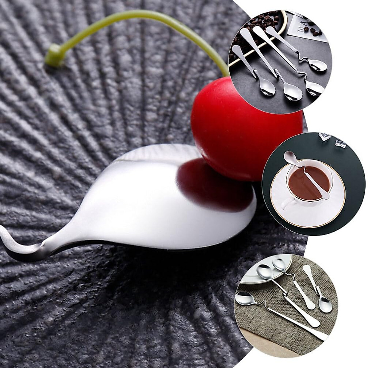 4pcs Hanging Coffee Spoons, Bending Handle Jam Spoons Stainless Steel Honey Spoons Dessert Spoons for Tea Coffee Dessert, 4 Size