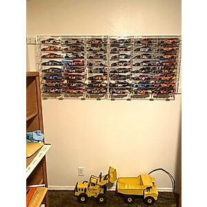 Hot Clear Acrylic Display Case for 1:24 scale Diecast Toy Model Race Cars Wheels Storage Shelves Showcase, 24 Compartments, Wall Mounted