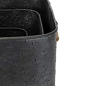 Foreside Home & Garden Black Set of 3 Galvanized Decorative Storage Nesting Bins with Wood Handles